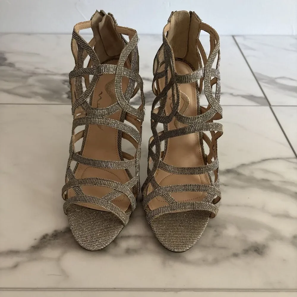 Nina | Shoes | Nina Metallic Strappy Stiletto Heels Shimmer Gold Silver ...